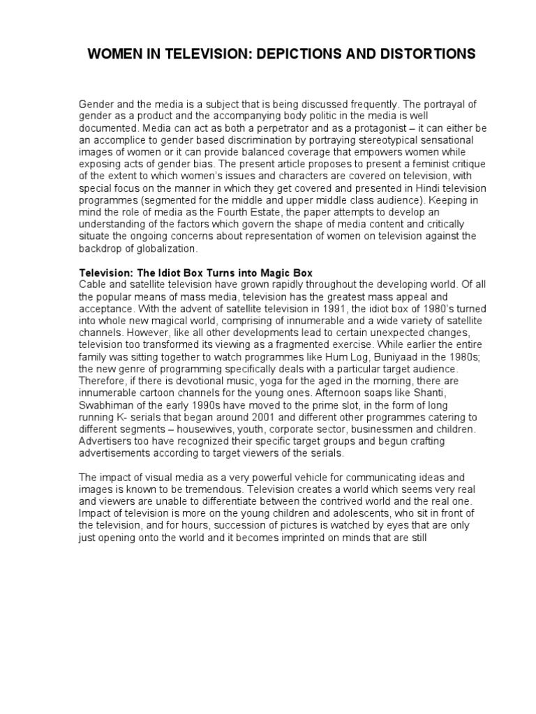 Women in Television Depictions and Distortions | PDF | Gender Role ...