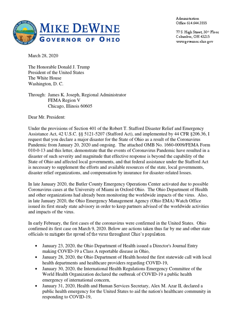 President Trump Letter Regarding FEMA Region | PDF | Emergency ...