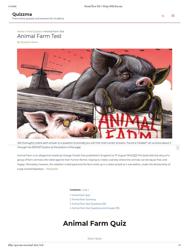 Animal Farm Test Study With Quizzma | PDF