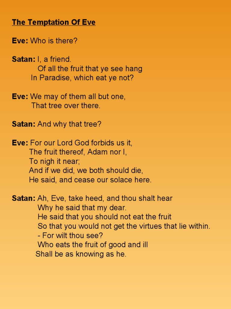 The Temptation of Eve Eve: Who Is There? Satan: I, A Friend | PDF ...