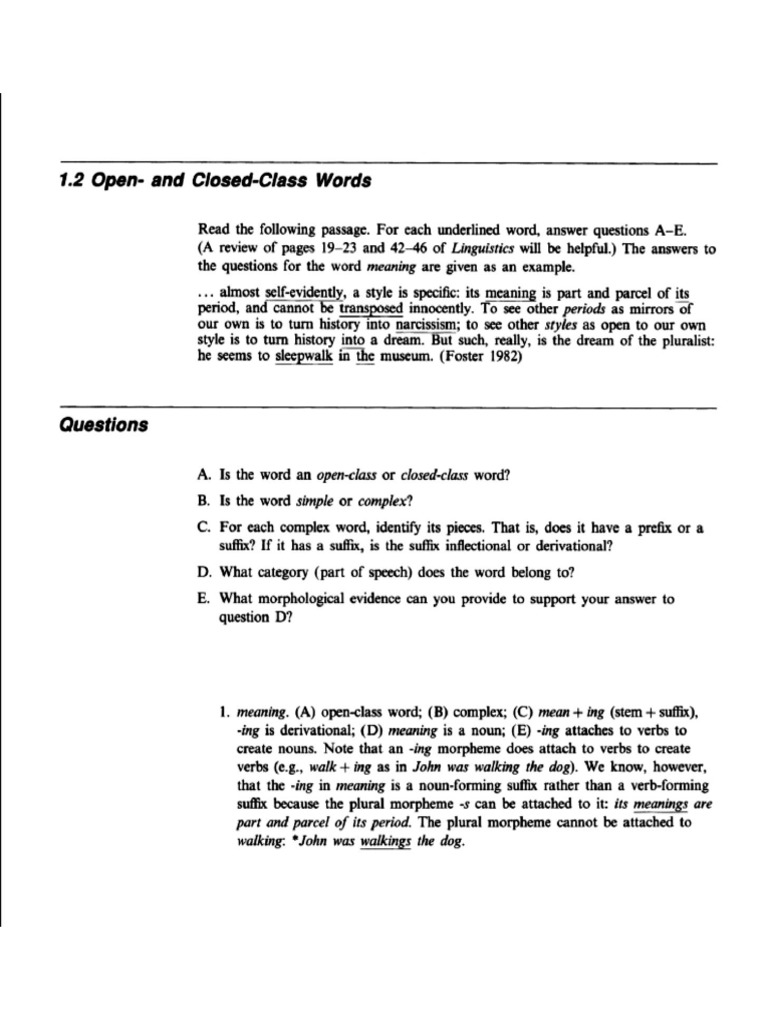 Open and Closed Class Words - Assignment | PDF