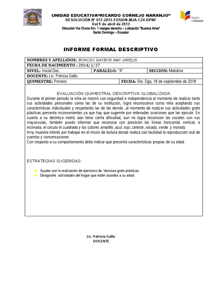 Informe Formal Descriptivo | PDF | Ecuador | Buenos Aires