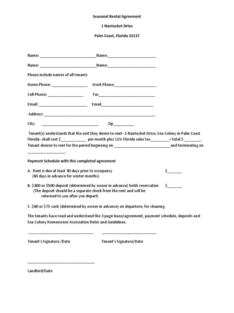 Seasonal Rental Agreement | PDF | Leasehold Estate | Landlord
