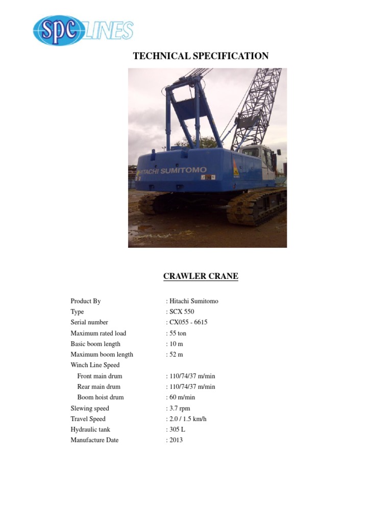 Technical Data Crane Hitachi Sumitomo SCX 550 | PDF
