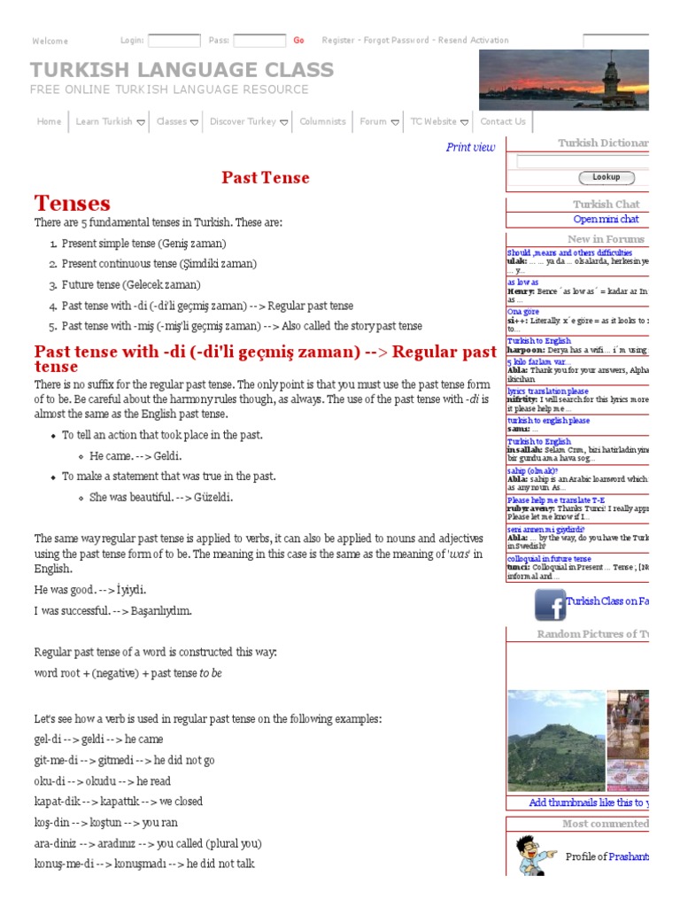 34 Past Tense - Turkish Language Lessons | PDF | Grammatical Tense | Verb