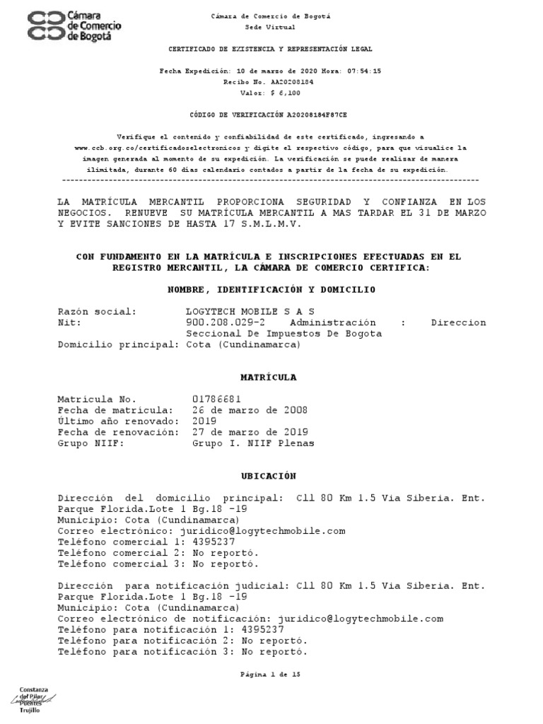 Camara de Comercio Logytech Mobile 10 de Marzo 2020 | PDF | Logística ...
