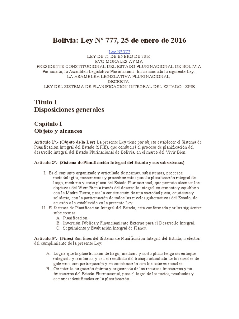 Ley 777 | PDF | Planificación | Presupuesto
