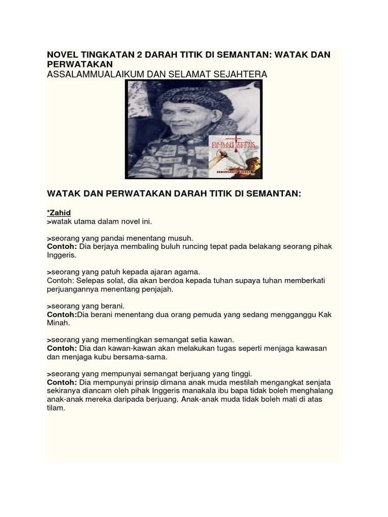 NOVEL TINGKATAN 2 DARAH TITIK DI SEMANTAN Watak Dan Perwatakan | PDF