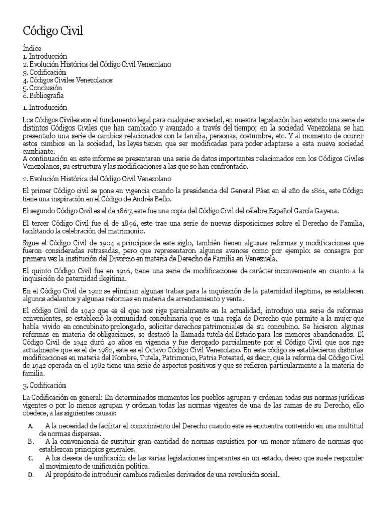 Codigo Moderno y Clasificacion Del Codigo Civil Venezolano | PDF ...