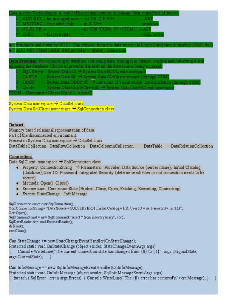 Data Provider: For Connecting To Database, Retrieving Data, Storing It in Dataset, Reading and ...