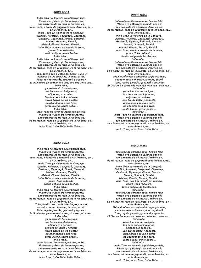 Letra Indio Toba | PDF | Pueblos Indígenas de las Américas | Gente indígena