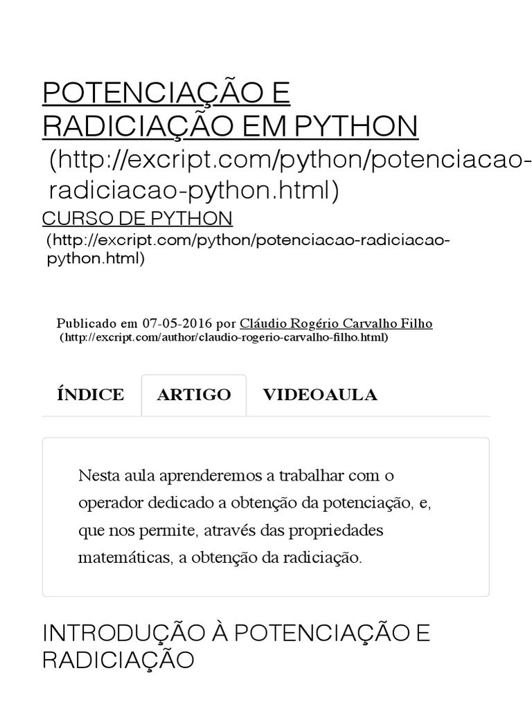 Potenciação e Radiciação em Python - eXcript | PDF | Exponenciação ...