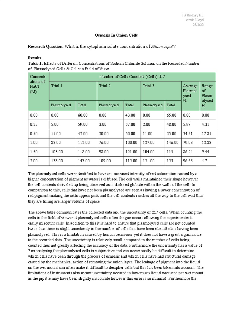 Osmosis in Red Onion Cells PDF | PDF | Osmosis | Experiment