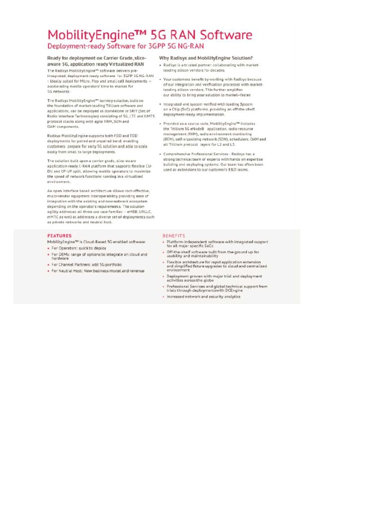 Radisys Mobilityengine-5g-Ran-Software PDF | Download Free PDF | Data Transmission | Computer ...