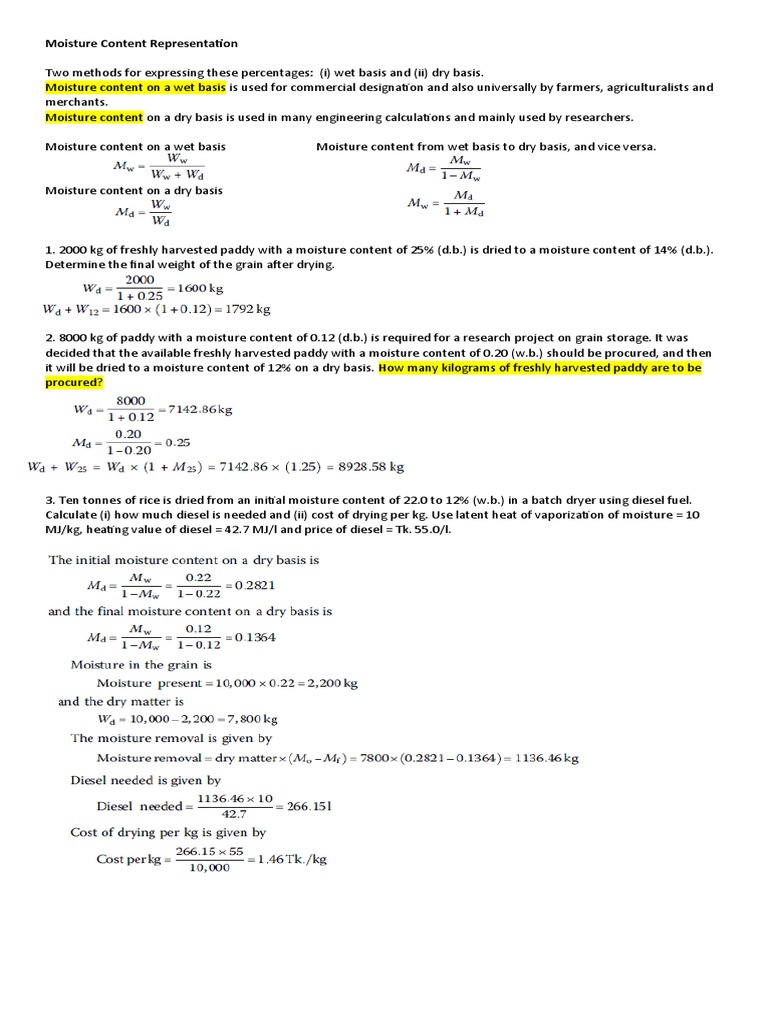 Wet vs Dry Basis Moisture Content Guide | PDF | Home & Garden | Science ...
