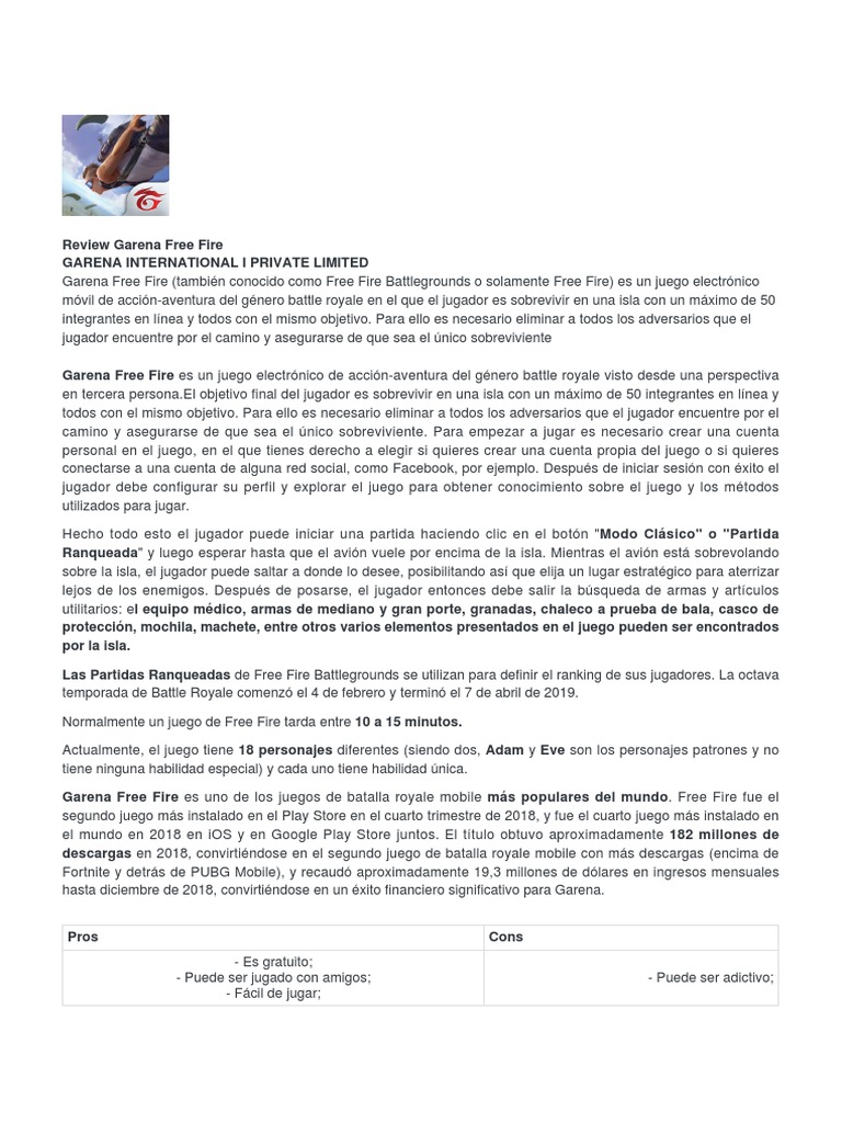 Review Garena-Free-Fire 1584995623 | PDF | Videojuego Gameplay ...