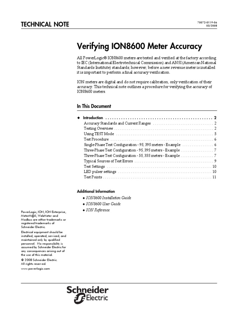 PowerLogic ION 8600 Verifying ION8600 Accuracy 032008 PDF | PDF ...