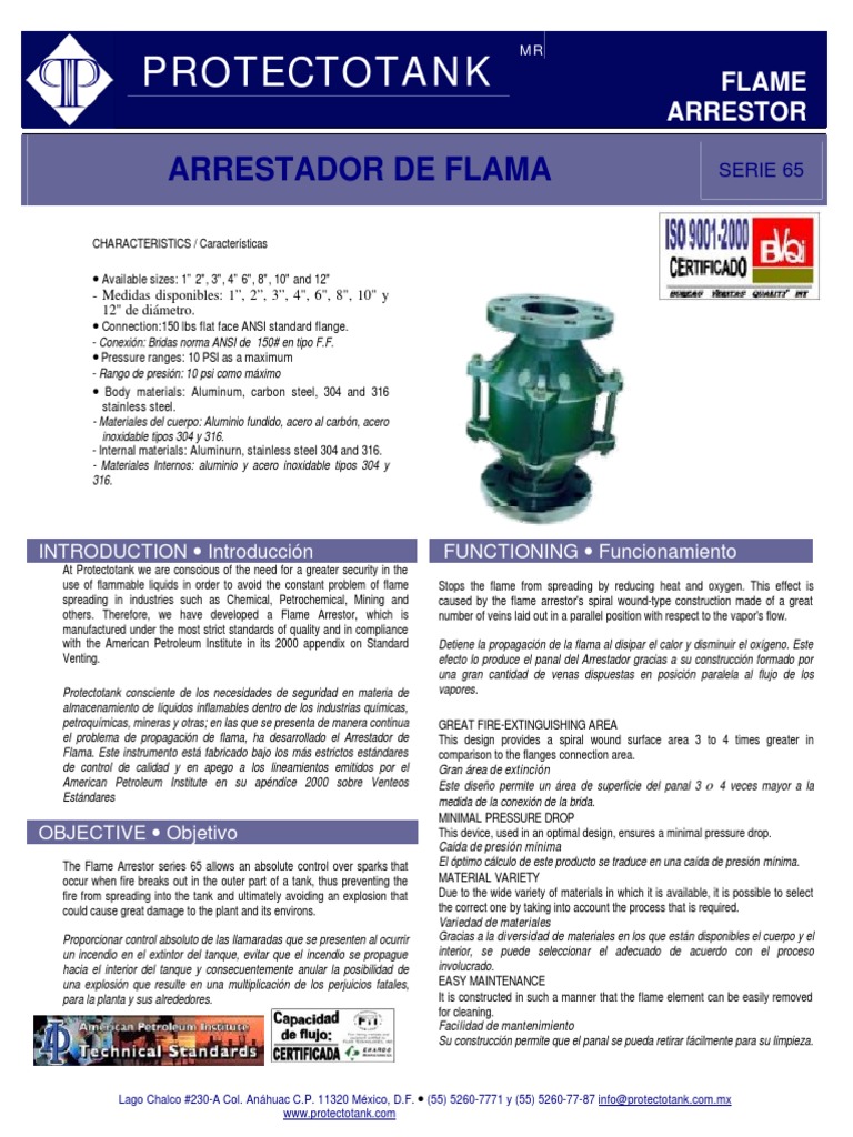 PROTECTOTANK Flame Arrestor PDF | PDF | Naturaleza