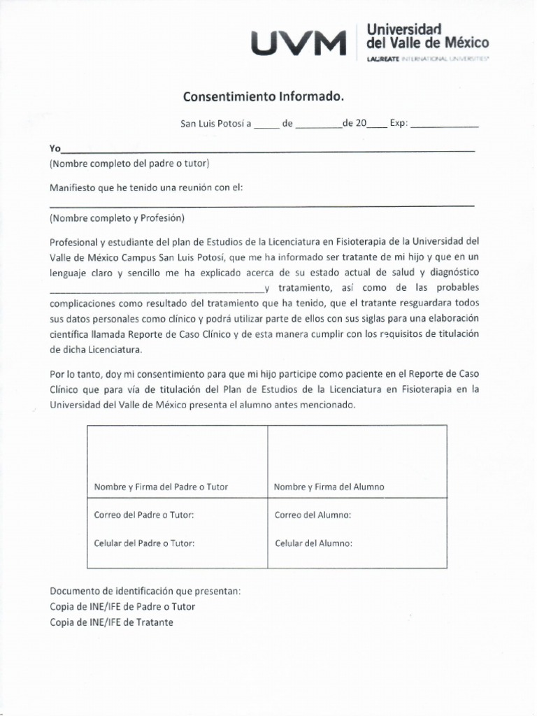 Consentimiento Informado Uvm PDF | PDF