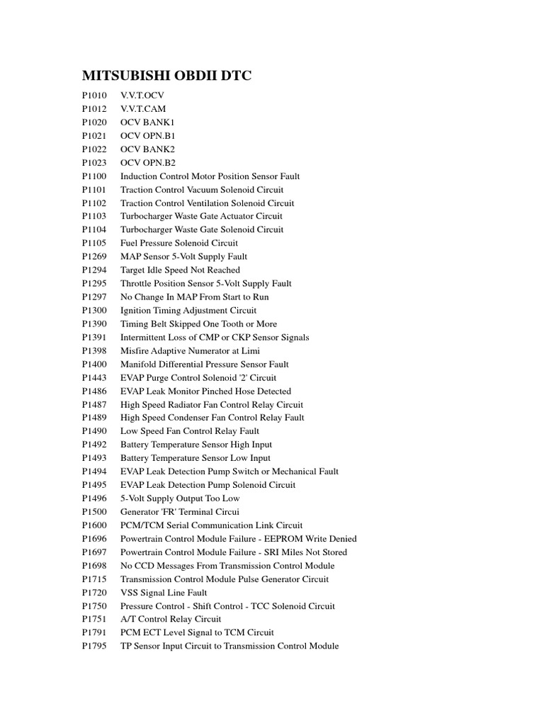 Trouble Codes Mitsubishi | PDF