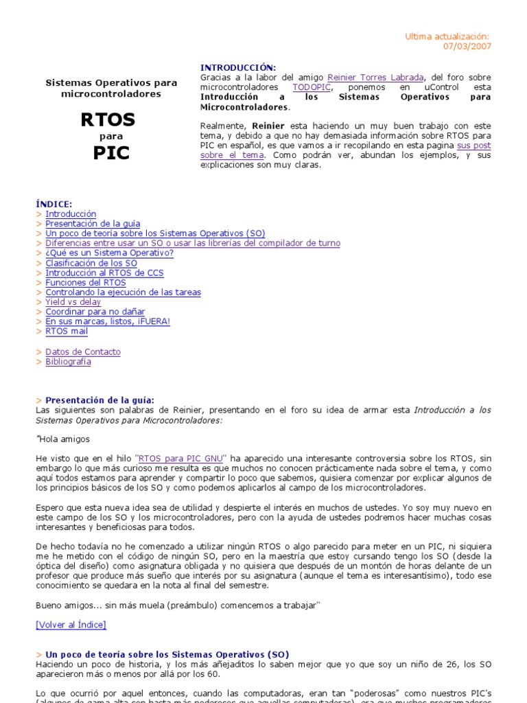 Sistema Operativo Micro Control Adores Pic Rtos | PDF | Sistema ...