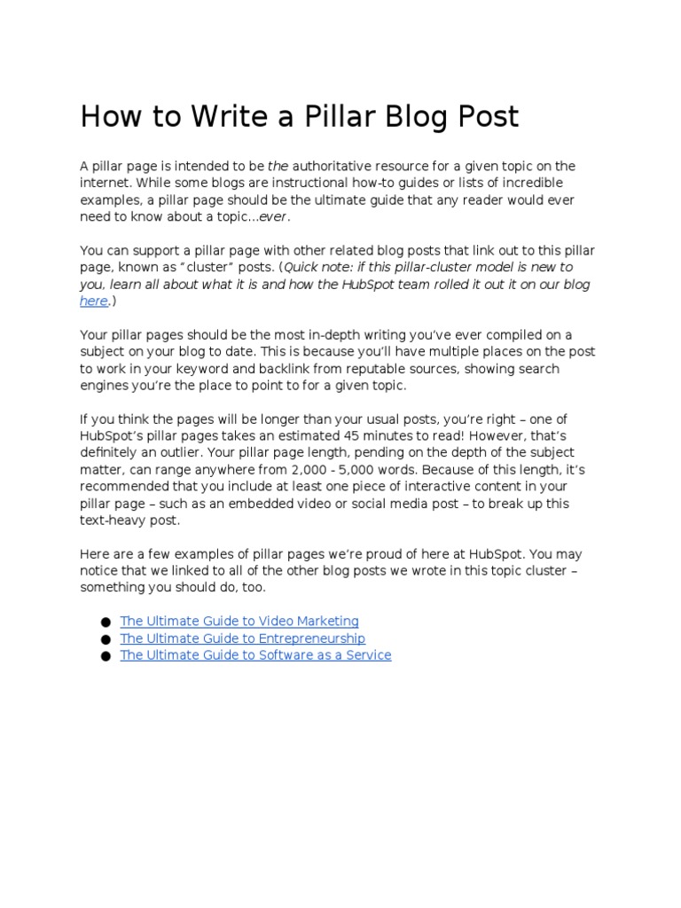 Pillar Page Blog Post Template | PDF | Blog | Search Engine Optimization