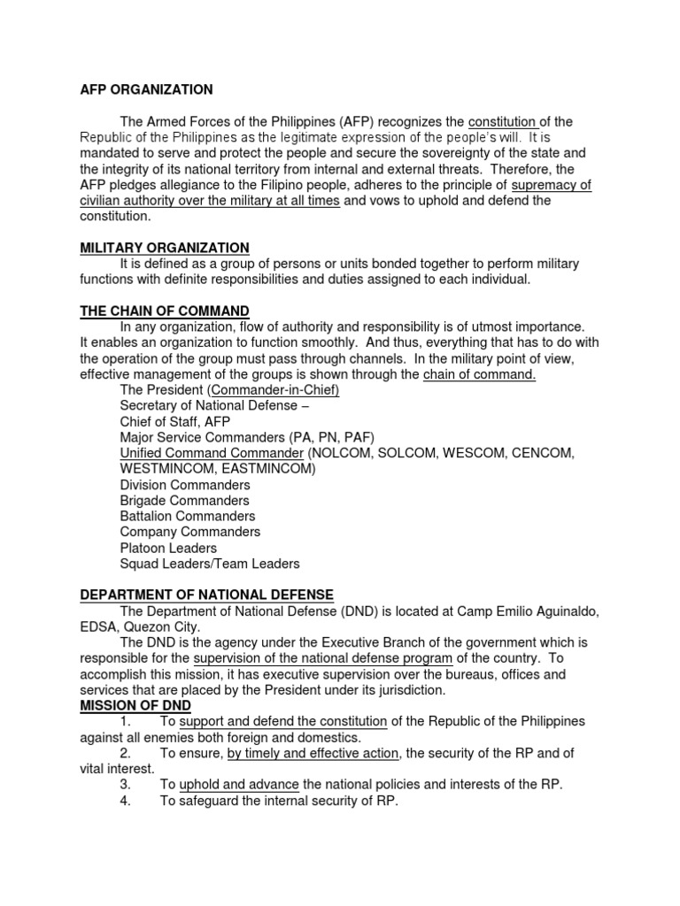AFP Organization | PDF | National Security | Staff (Military)