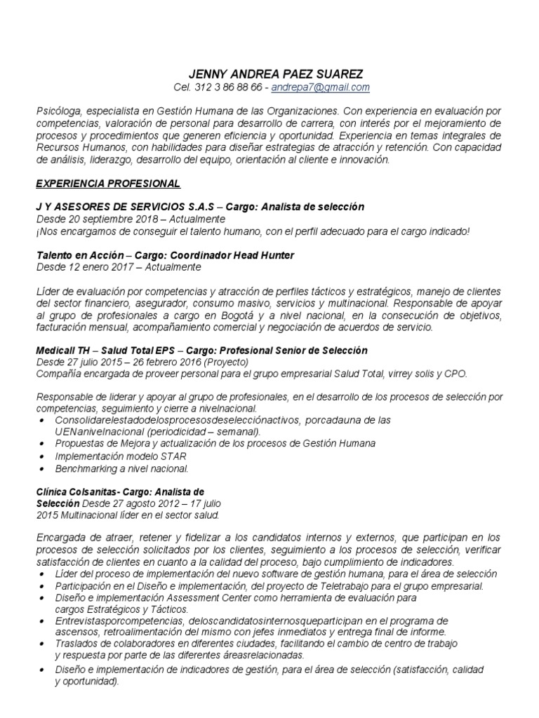 CV Jenny Andrea Paez | PDF | Colombia | Business