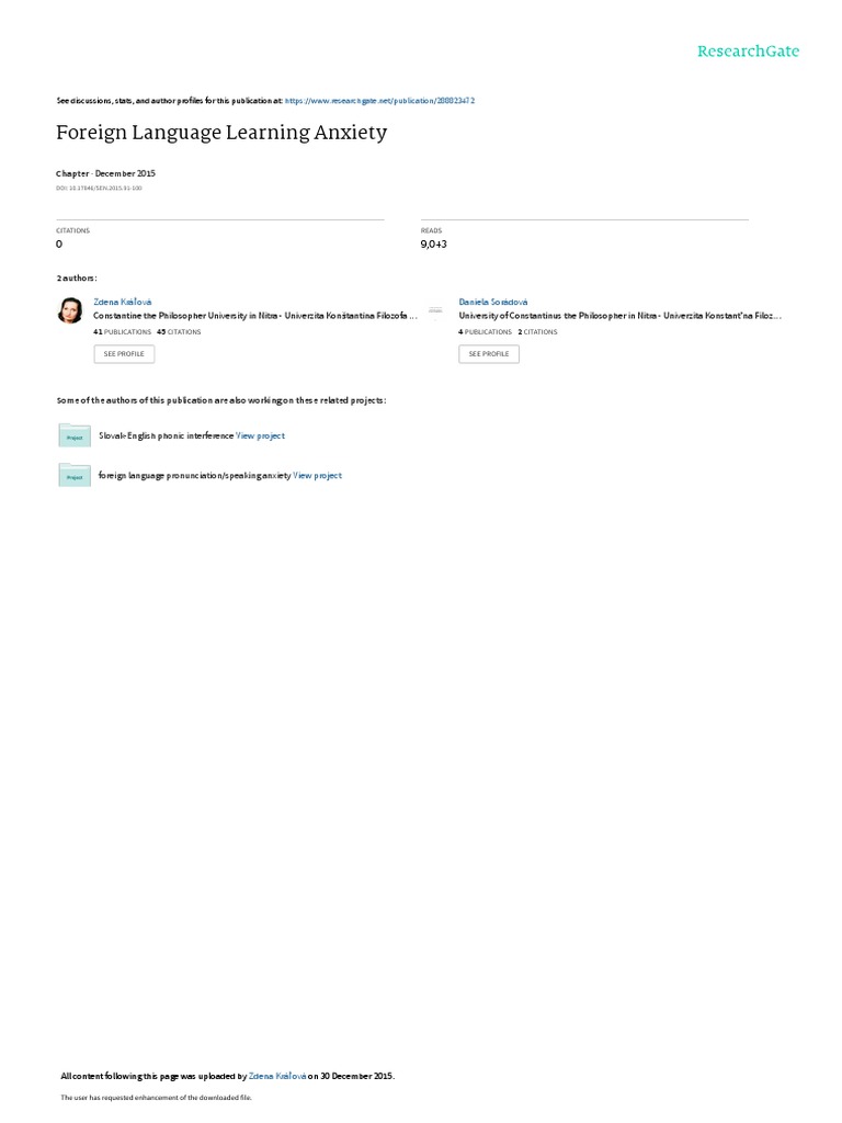 Foreign Language Learning Anxiety | PDF | Anxiety | Second Language