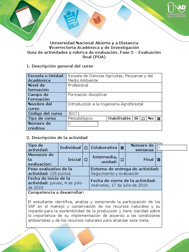 Guía de Actividades y Rubrica de Evaluación - Fase 5 - Evaluación Final (POA) | Descargar gratis ...