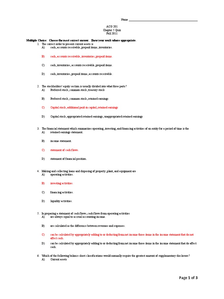 ACG 201 Chapter 5 Quiz Overview | PDF | Balance Sheet | Tax Expense