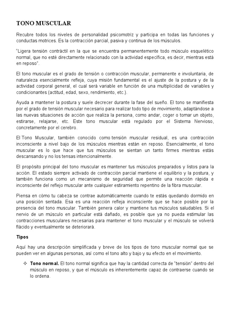 Definición y tipos de tono muscular | PDF | Músculo | Contracción muscular
