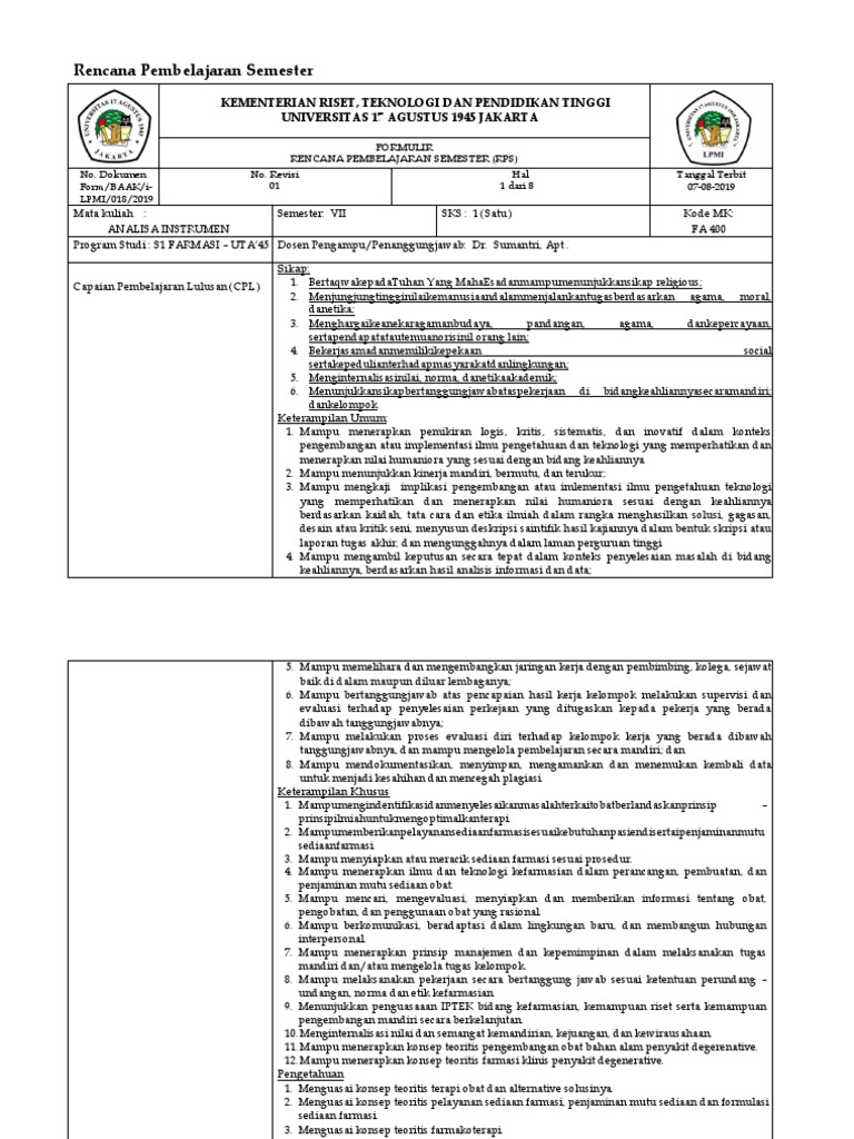RPS Analisa Instrumen Farmasi | PDF