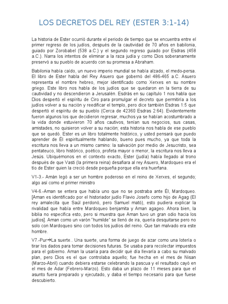 Los Decretos Del Rey | PDF | Libro de Ester | Salvación