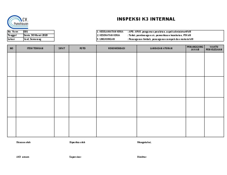 Form Inspeksi K3 | PDF