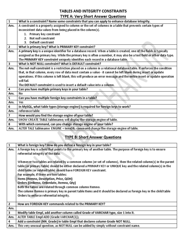 CH-16 Tables and Integrity Constraints PDF | PDF | Relational Database ...