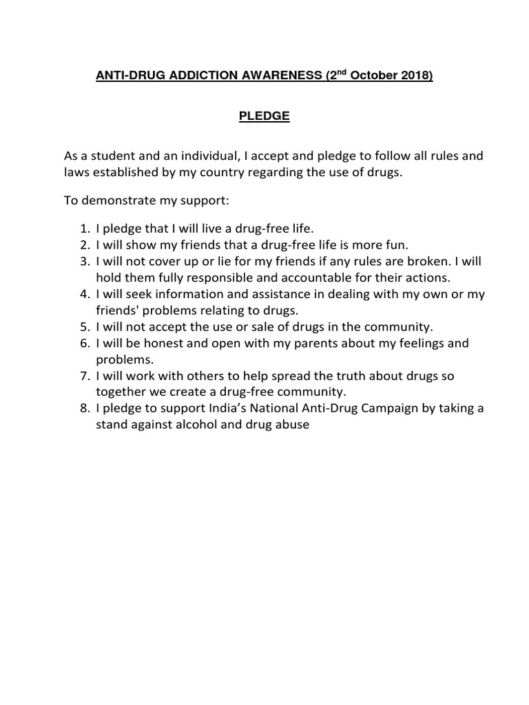 Anti-Drug Addiction PLEDGE PDF | PDF