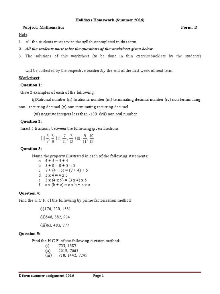 Maths-D Form | PDF | Numbers | Fraction (Mathematics)