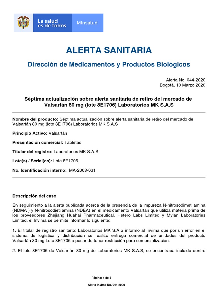 Alerta No - #044-2020 - Séptima Actualización Sobre Alerta Sanitaria de ...