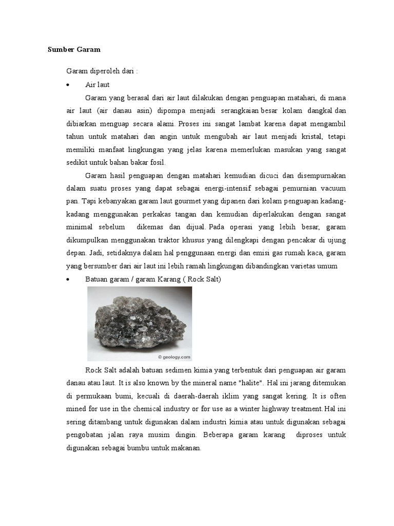 Sumber dan Proses Pembuatan Garam | PDF
