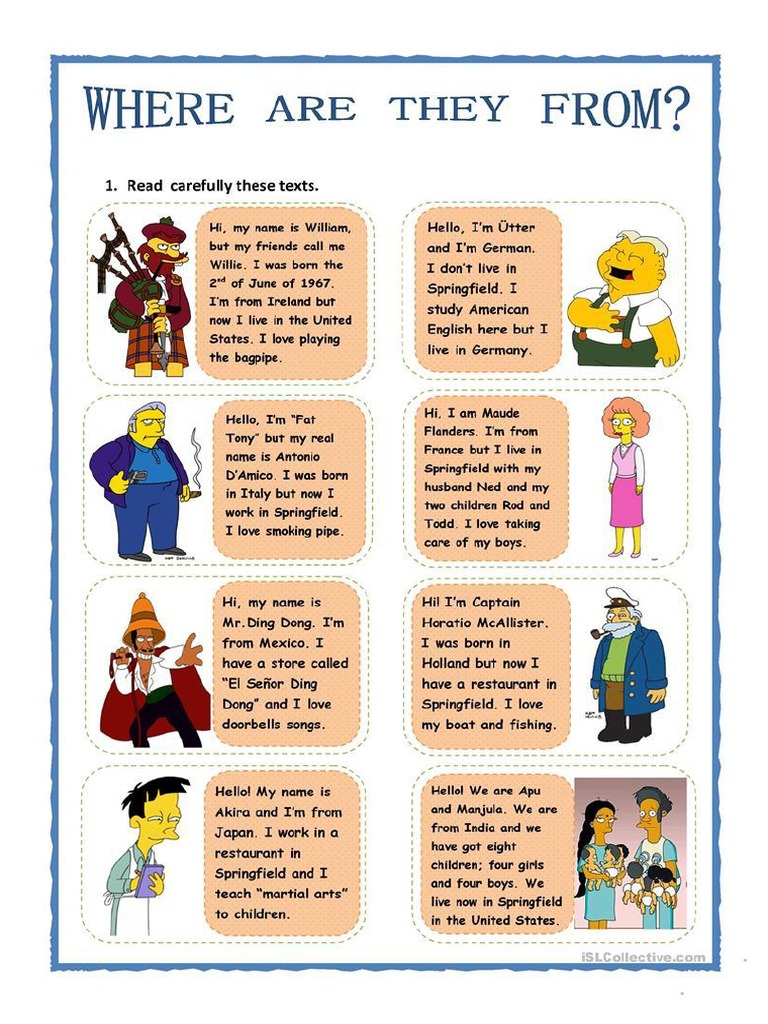 Where Are They From Reading Comprehension Exercises - 56313 - 1 | PDF