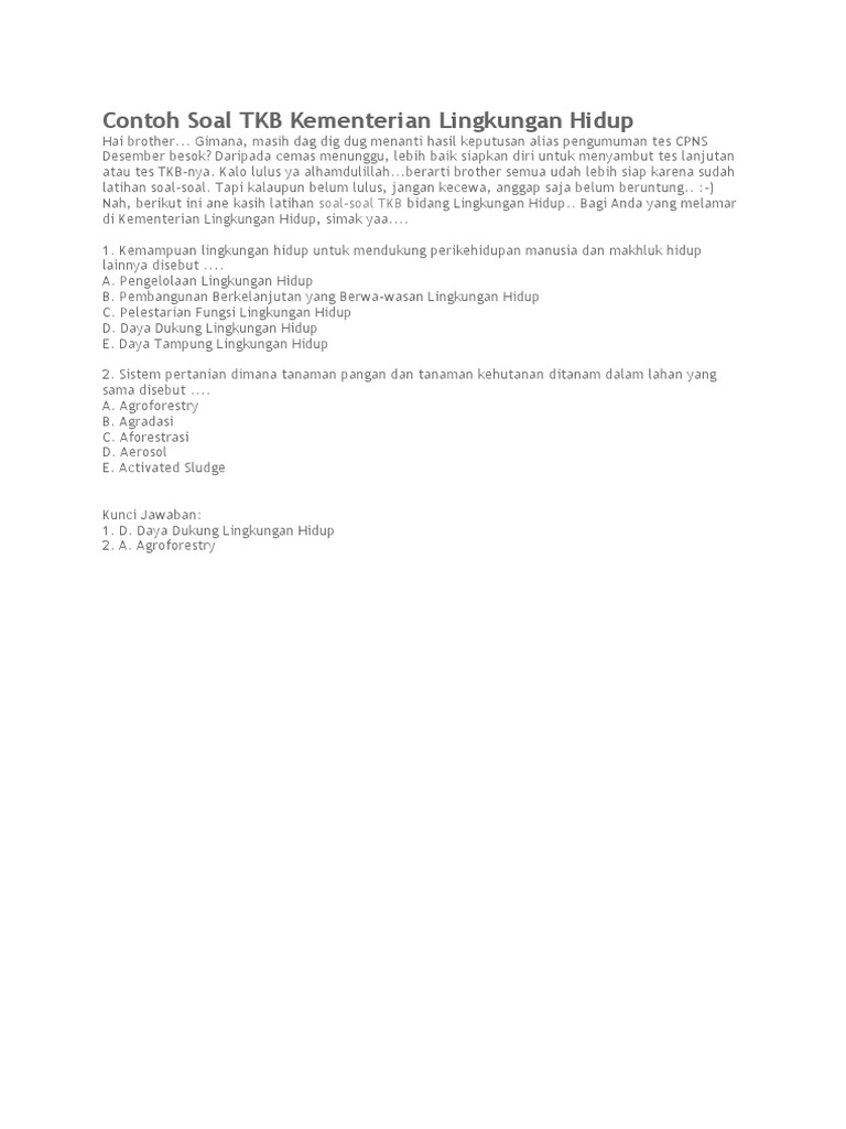 Contoh Soal TKB Kementerian Lingkungan Hidup PDF | PDF