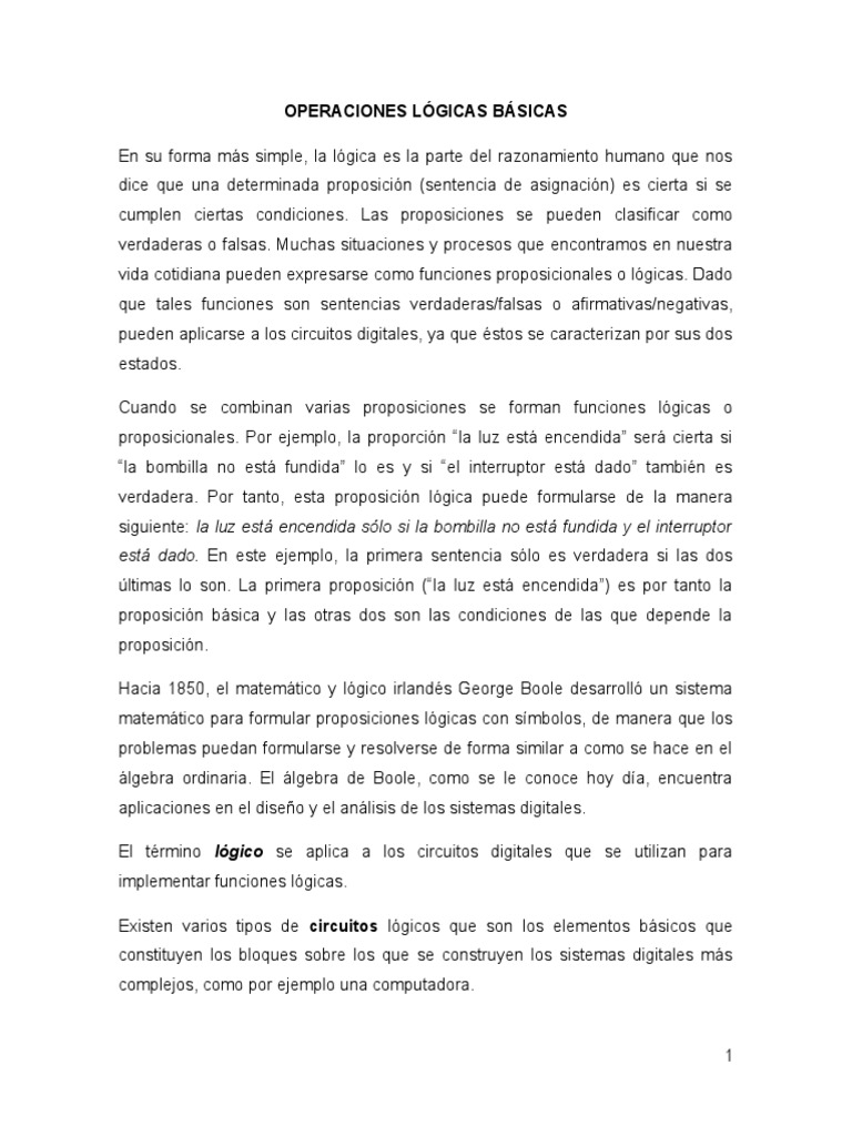 Operaciones Lógicas Básicas y Ejemplos | PDF | Puerta lógica | Álgebra ...