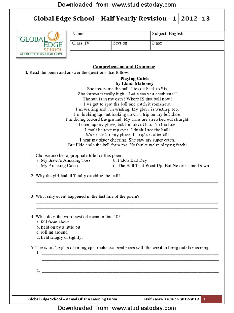 Class 4 English Comprehension Exercises | PDF | Koala | Adverb