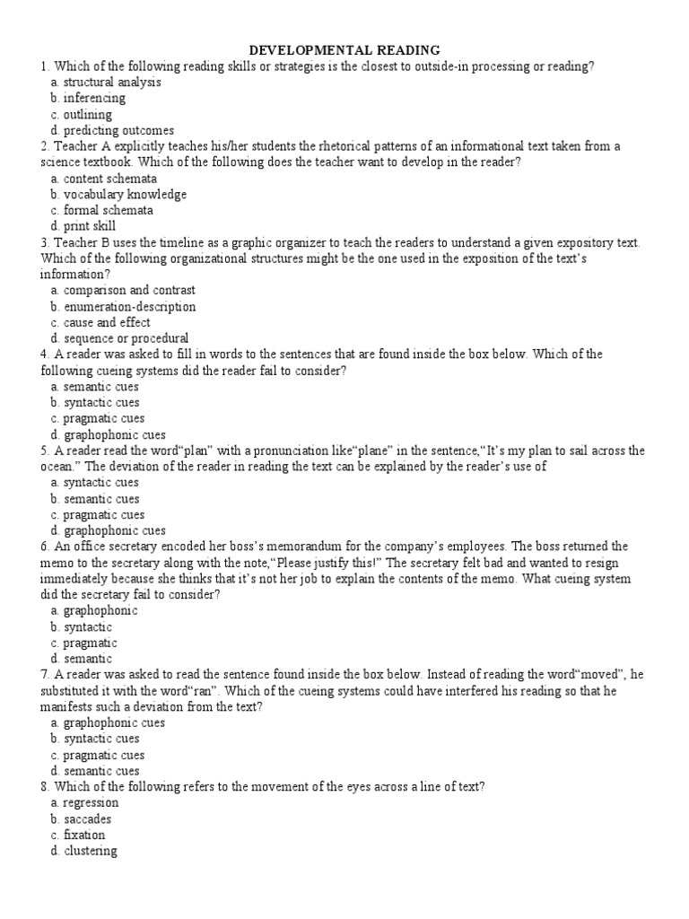 Developmental Reading Questionnaire | PDF | Linguistics | Neuropsychology