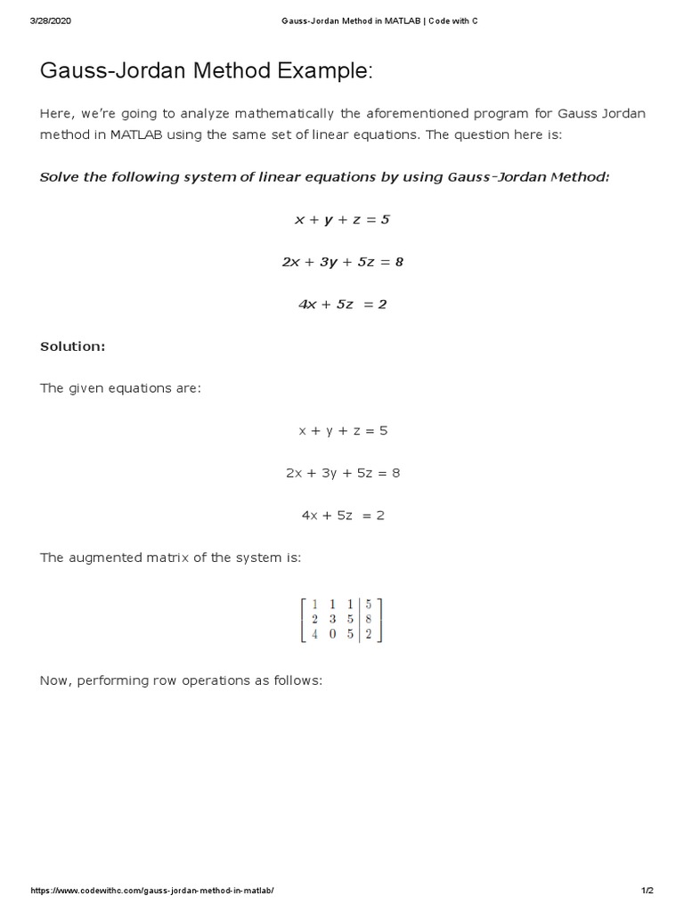 Gauss Jordan Method Pdf Pdf