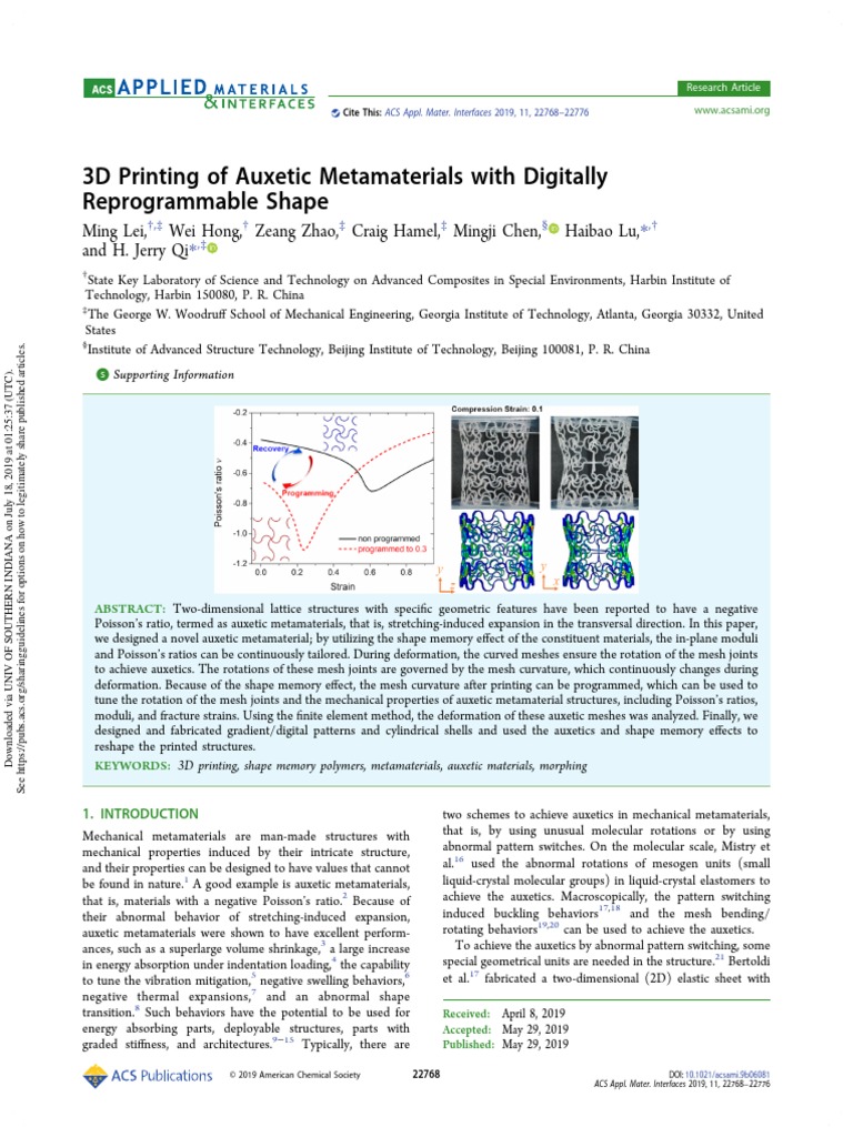 3D Printing of Auxetic Metamaterials With Digitally Reprogrammable ...