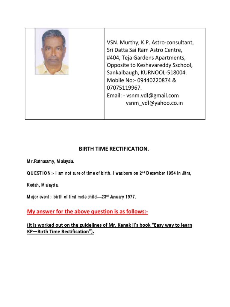 Birth Time Rectification | PDF | Ancient Astronomy | Hindu Astrology