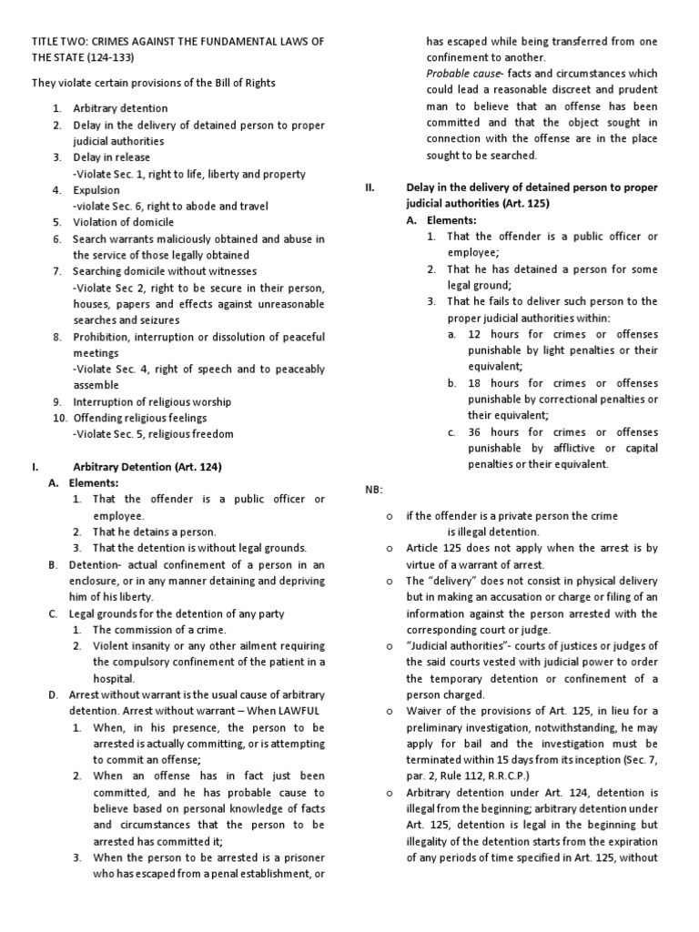 Title 2, Book 2 RPC Notes | PDF | Detention (Imprisonment) | Crime ...