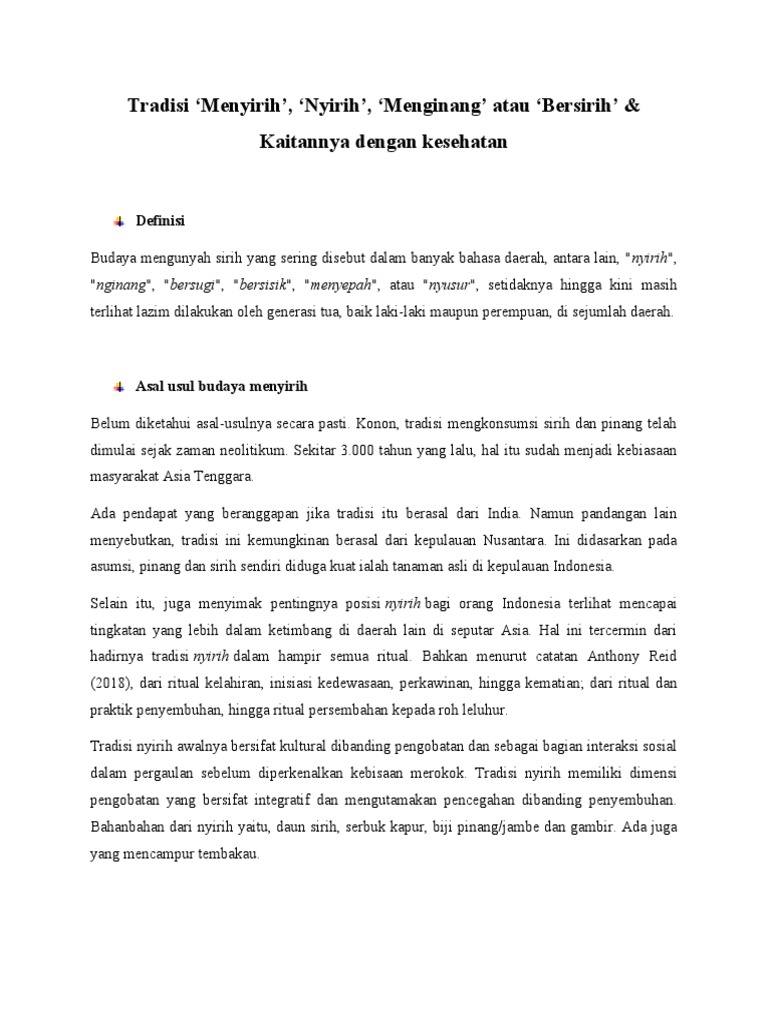 Tradisi Nyirih dan Kesehatan Gigi | PDF